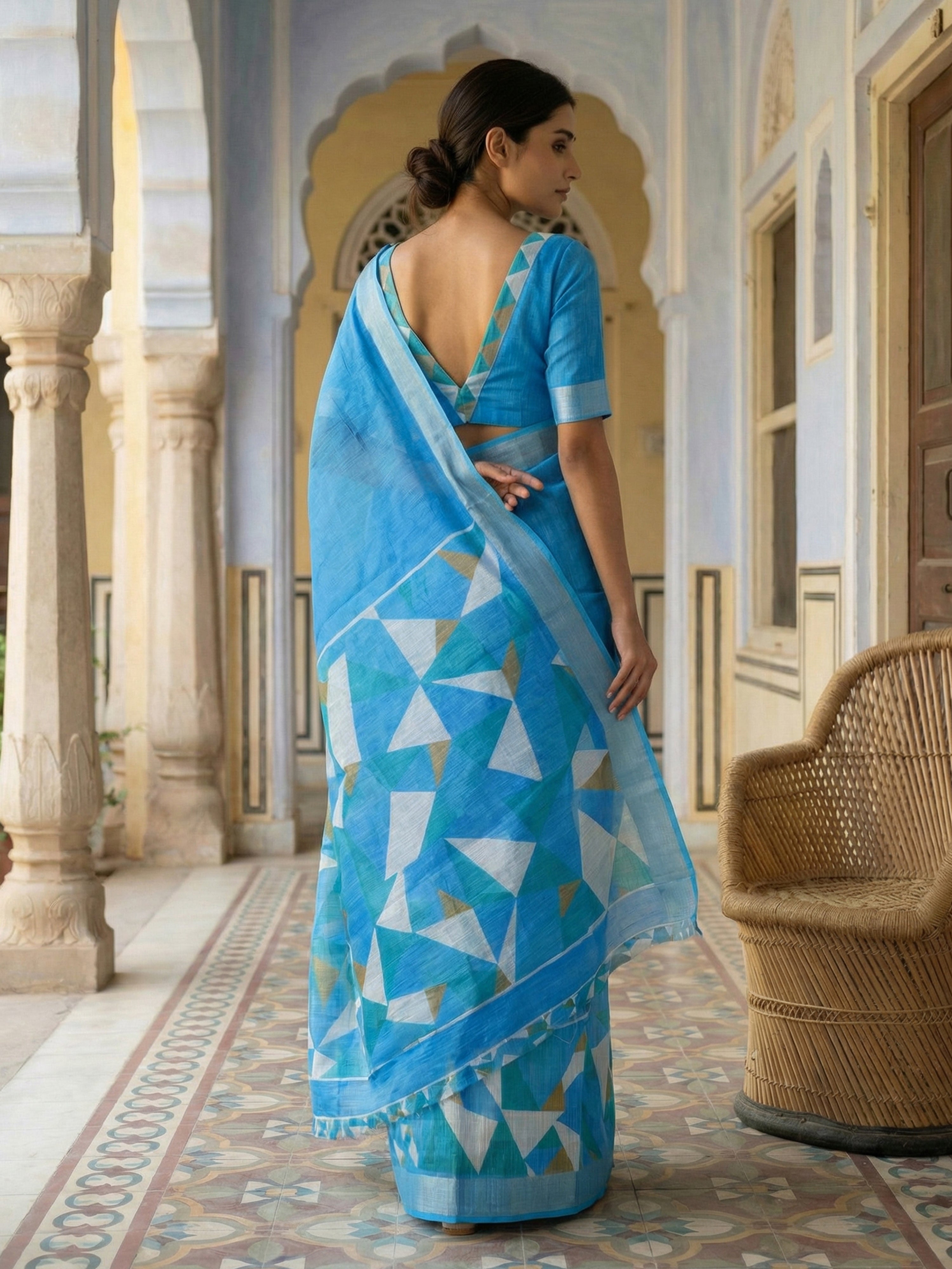 Light Blue Semi Linen Saree